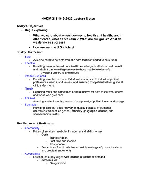 HADM 215 1 19 2023 Lecture Notes HADM 215 1 19 2023 Lecture Notes