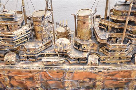 5 Long Brass And Steel Battleship Sculpture By Joe Venturini 1983 At