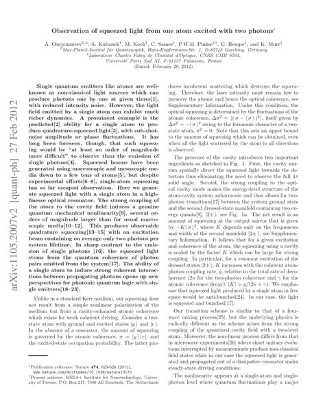 Pdf Observation Of Squeezed Light From One Atom Excited By Two Photons