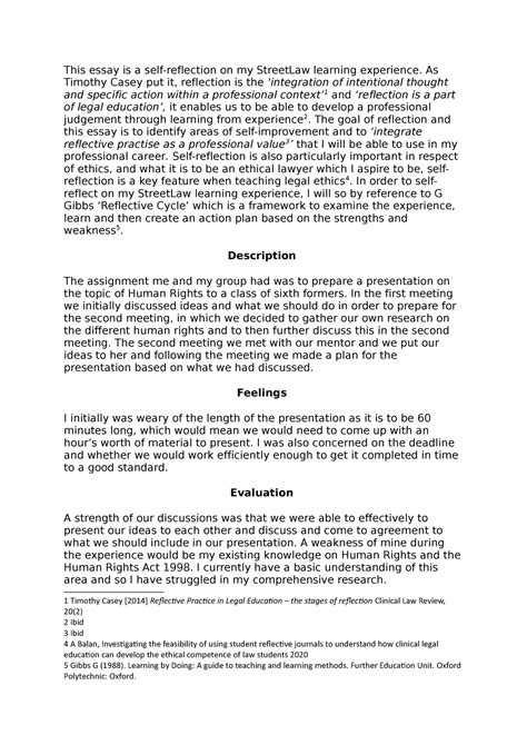 Self Reflection Essay This Essay Is A Self Reflection On My StreetLaw Learning Experience As