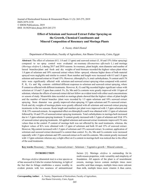 Pdf Effect Of Selenium And Seaweed Extract Foliar Spraying On The Growth Chemical