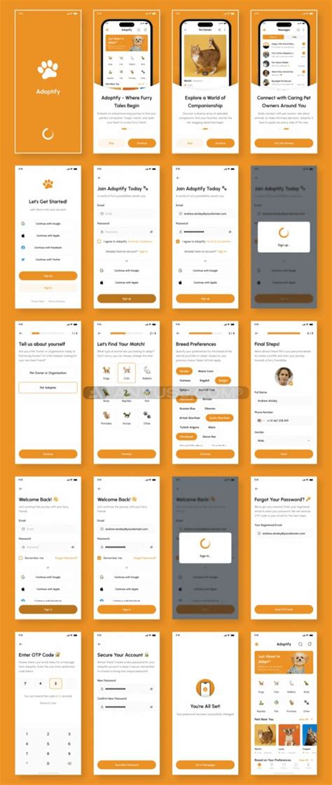 115现代极简宠物收养领养移动程序app应用ui布局设计套件adoptify Pet Adoption App Ui Kit 安鱼