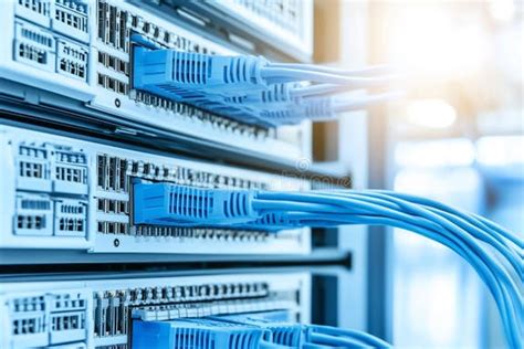 Networking Switch With Ethernet Cables In A Modern Data Center Setup For Lan Connectivity Stock