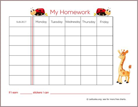 Free Printable Intermediate Weekly Homework Chart Homework 60 Off