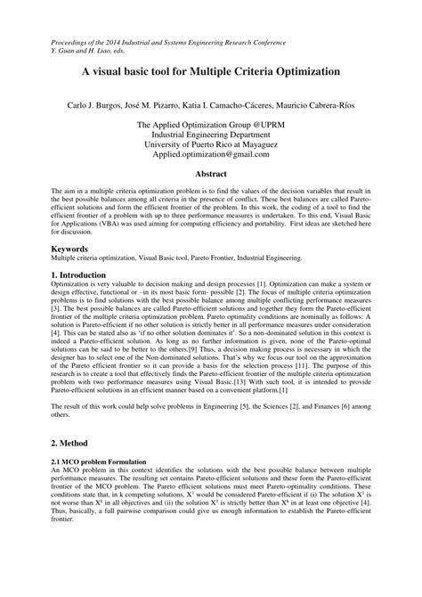 pdf a visual basic tool for multiple criteria optimization