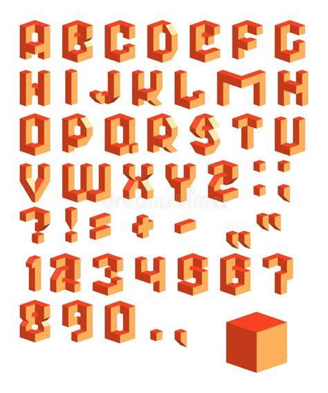 Vector Isometric 3d Font. Colorful Collection of Letters, Numbers and Punctuation Marks Stock ...