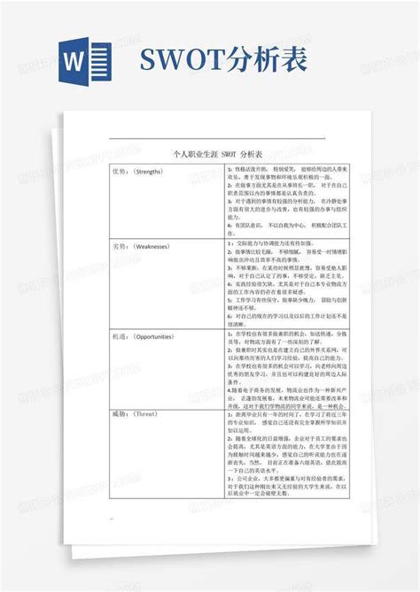 个人职业生涯swot分析表word模板下载编号lbgxpyjy熊猫办公