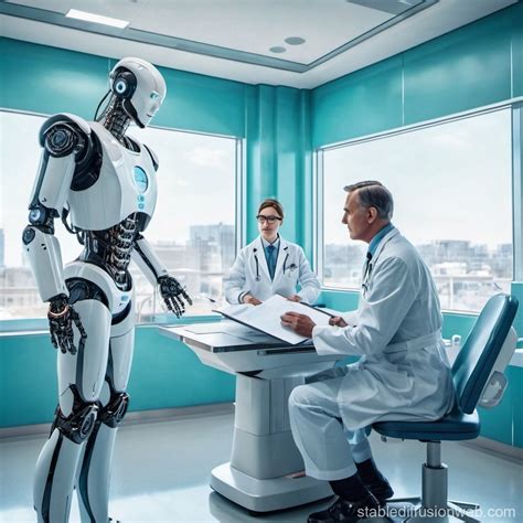 Futuristic Robot Discusses Cranial Imaging Results Stable Diffusion