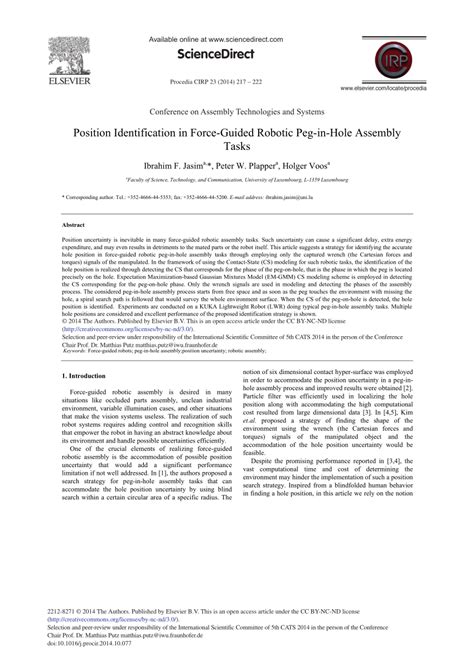 Pdf Position Identification In Force Guided Robotic Peg In Hole Assembly Tasks