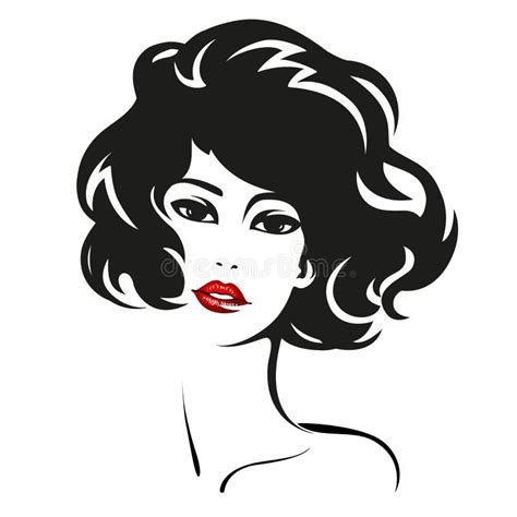 Woman Face With Red Lips Vector Fashion Illustration Woman Black