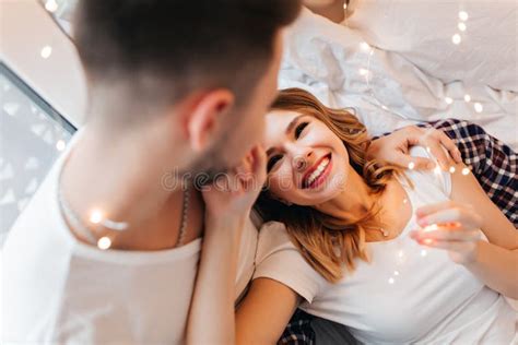 Stunning White Woman Expressing Love Indoor Overhead Portrait Of