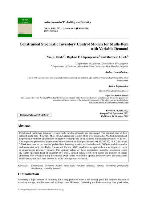 [pdf] constrained stochastic inventory control models for multi item