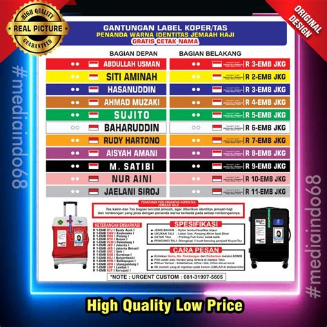 Jual Label Gantungan Koper Tas Jemaah Haji Umroh Penanda Koper Bagasi Kabin Custom Nama Design