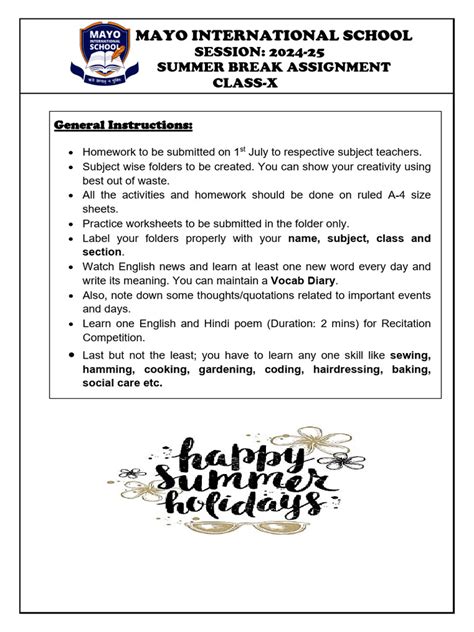 Summer Holiday Homework Class X Pdf Equations Numbers