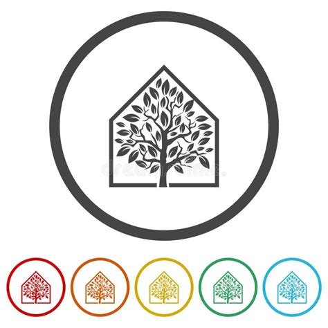 Tree In House Logo Set Icons In Color Circle Buttons Stock Vector Illustration Of Business