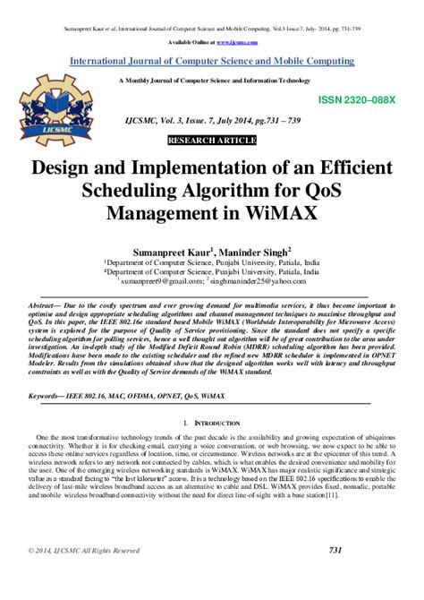 Pdf Design And Implementation Of An Efficient Scheduling Algorithm For Qos Management In Wimax