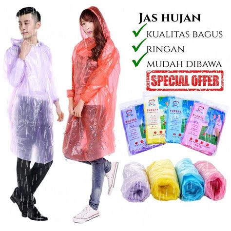 Jual Jas Hujan Sekali Pakai Jas Hujan Plastik Transparan Raincoat Jas