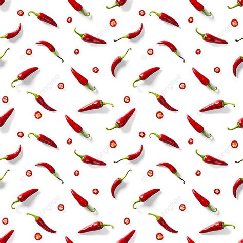 Red Chili Seamless Pattern On White Background For Food Design Photo