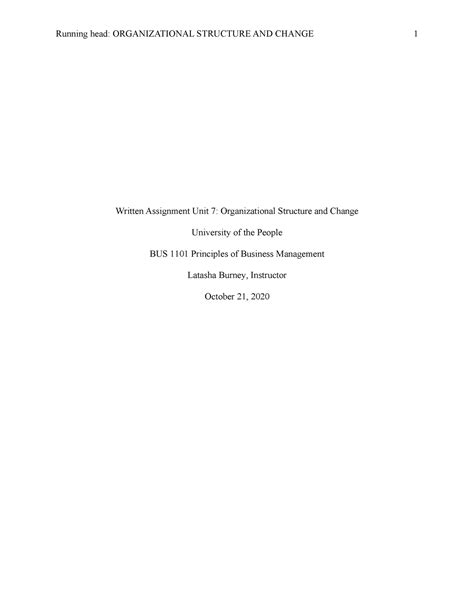 Bus 1101 Unit 7 Written Assignments Running Head Organizational
