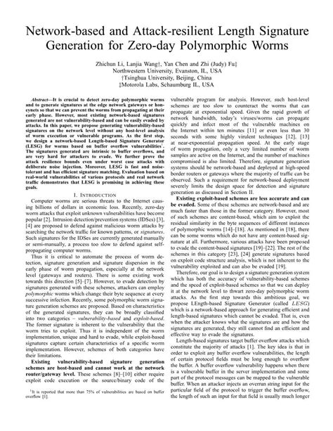 Network Based And Attack Resilient Length Signature Generation For Zero