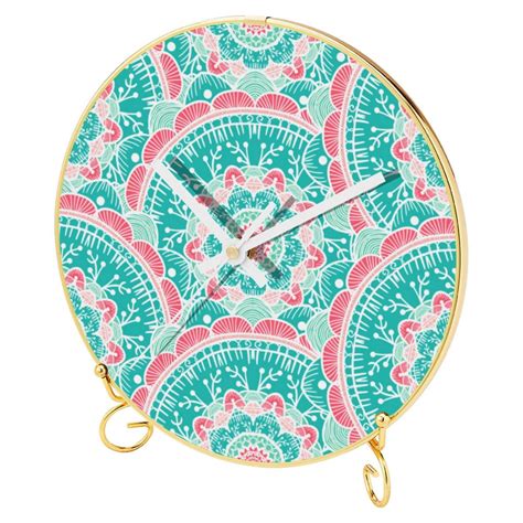 Ownta Mandala Pattern Round Printed Wall Clocks With Hooks And Gold