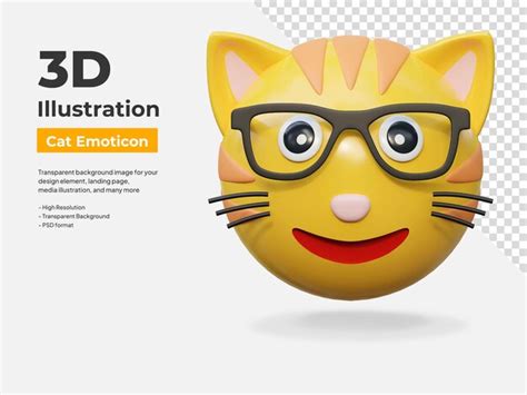 Premium Psd Nerd Face Expression Cat Emoticon Sticker 3d Icon