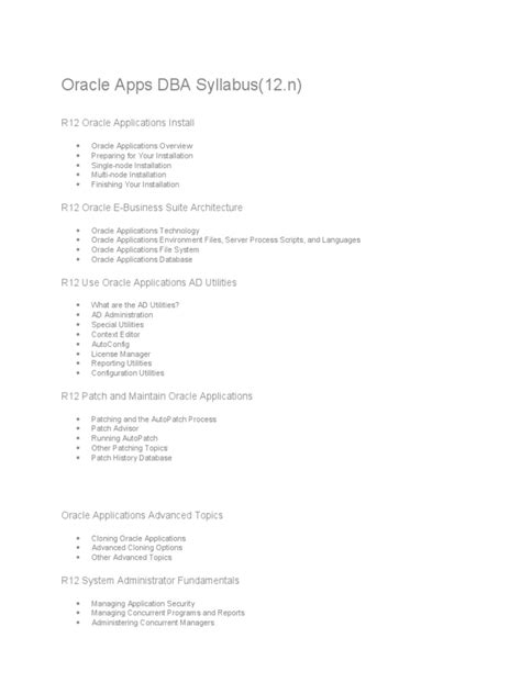 Oracle Apps Dba Syllabus 12 N R12 Oracle Applications Install Pdf Computers
