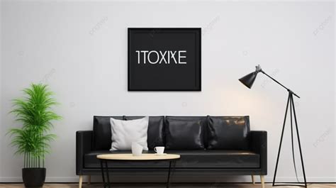 검은색 소파와 세련된 포스터 프레임 3d 렌더가 있는 미니멀한 거실 포스터 프레임 가죽 소파 벽 프레임 배경 일러스트 및
