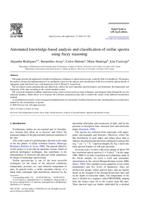 Pdf Automated Knowledge Based Analysis And Classification Of Stellar
