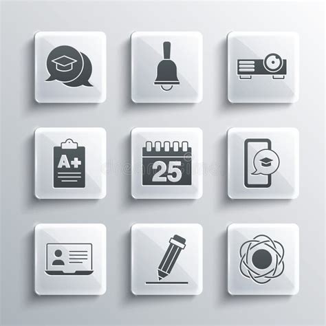 Set Pencil With Eraser Atom Graduation Cap On Mobile Calendar Online Class Exam Sheet Plus