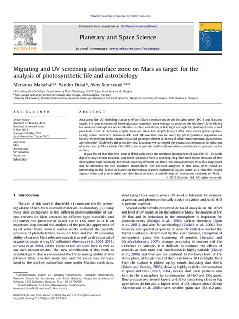 Pdf Migrating And Uv Screening Subsurface Zone On Mars As Target For The Analysis Of