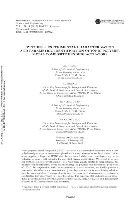 Pdf Synthesis Experimental Characterization And Parametric Identification Of Ionic Polymer