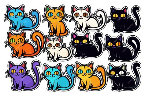귀여운 웃긴 고양이 스티커 그림 프리미엄 벡터