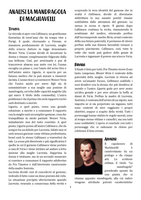 La Mandragola Di Machiavelli Docsity