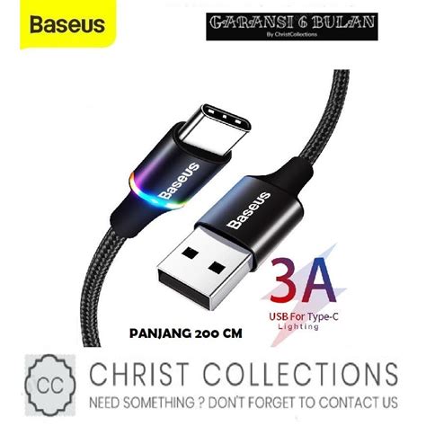 Jual BASEUS KABEL DATA USB TO TYPE C FAST CHARGING LED COLORED LIGHT TYPE C A Shopee Indonesia