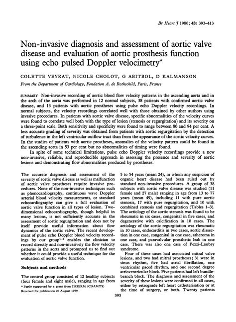 Pdf Non Invasive Diagnosis And Assessment Of Aortic Valve Disease And