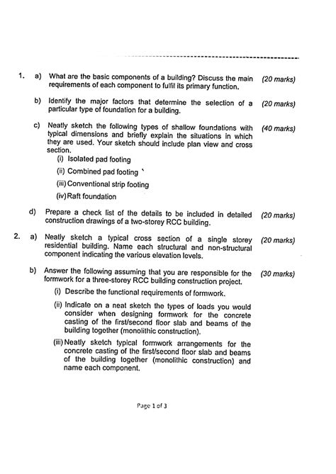 Solution Civil Engineering Construction Past Paper Questions And