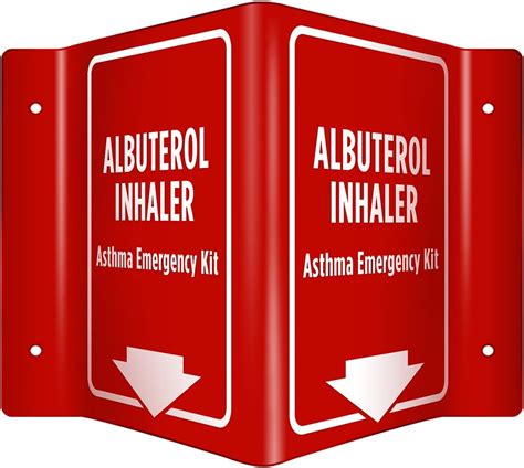 3d Albuterol Asthma Emergency Kit Sign With Arrow First