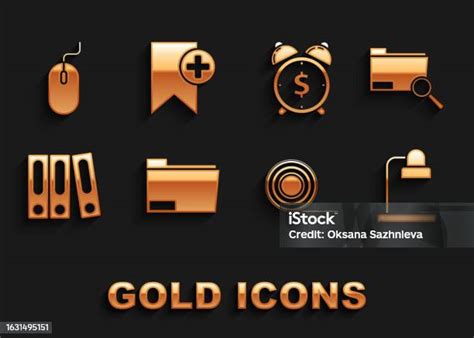 문서 폴더 검색 개념 테이블 램프 스카치 사무실 폴더 종이 및 문서 알람 시계 달러 기호 컴퓨터 마우스 및 책갈피 아이콘을 설정합니다 벡터 건강관리와 의술에 대한 스톡 벡터