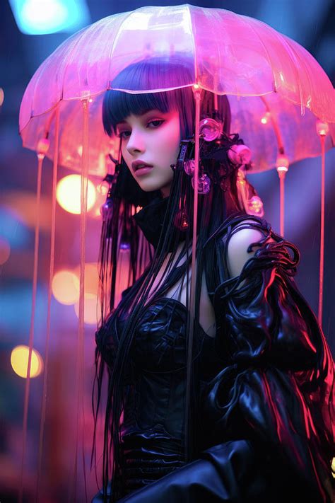 Jellyfish Cyberpunk Woman 07 Fancy Umbrella Digital Art By Matthias