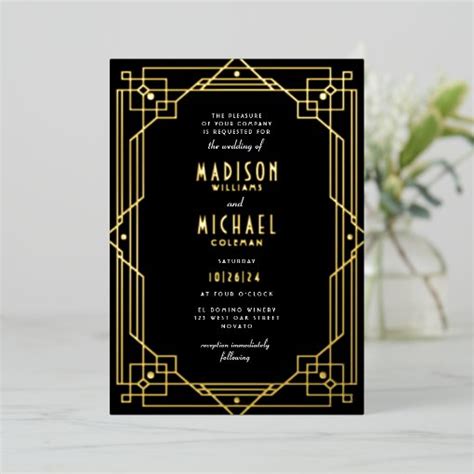 Elegant Art Deco Frame Wedding Real Foil Invitatio Foil Invitation Zazzle