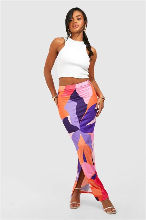 Abstract Printed Maxi Skirt Boohoo Uk