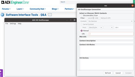 No OS IIO Oscilloscope Serial Connection Q A Software Interface Tools EngineerZone