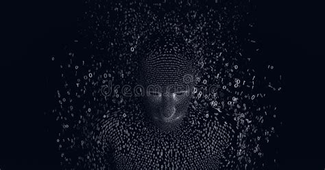 Composition Of Exploding Human Bust Formed With Binary Coding Stock