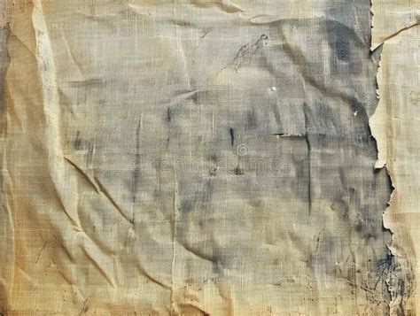 Worn And Torn Canvas Fabric With Dark Stains And Folds Stock