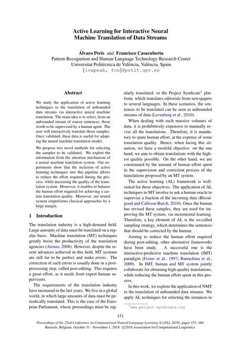 Pdf Active Learning For Interactive Neural Machine Translation Of Data Streams