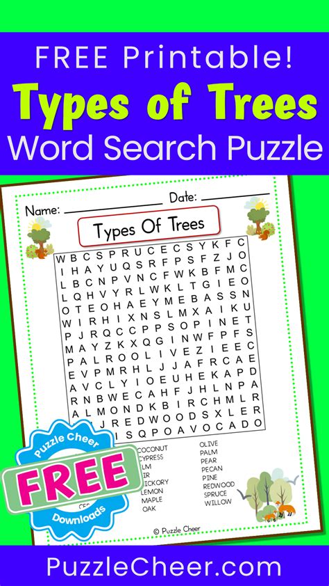 Types Of Trees Word Search Puzzle Puzzle Cheer