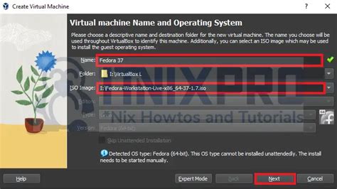 install fedora 37 on virtualbox