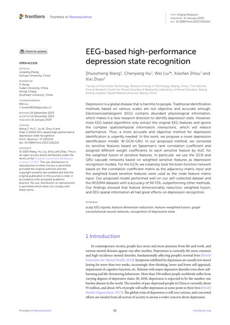 Pdf Eeg Based High Performance Depression State Recognition