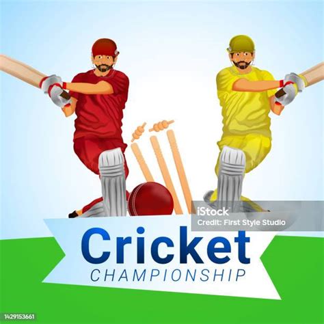 크리켓 선수와 크리켓 장비의 벡터 일러스트레이션이있는 크리켓 챔피언십 토너먼트 Championship에 대한 스톡 벡터 아트 및